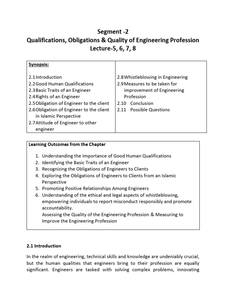Segment-2, Qualifications, Obligations & Quality of Engineering ...