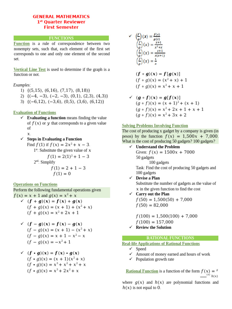 Genmath Summary of Lessons | PDF | Function (Mathematics) | Exponential Function