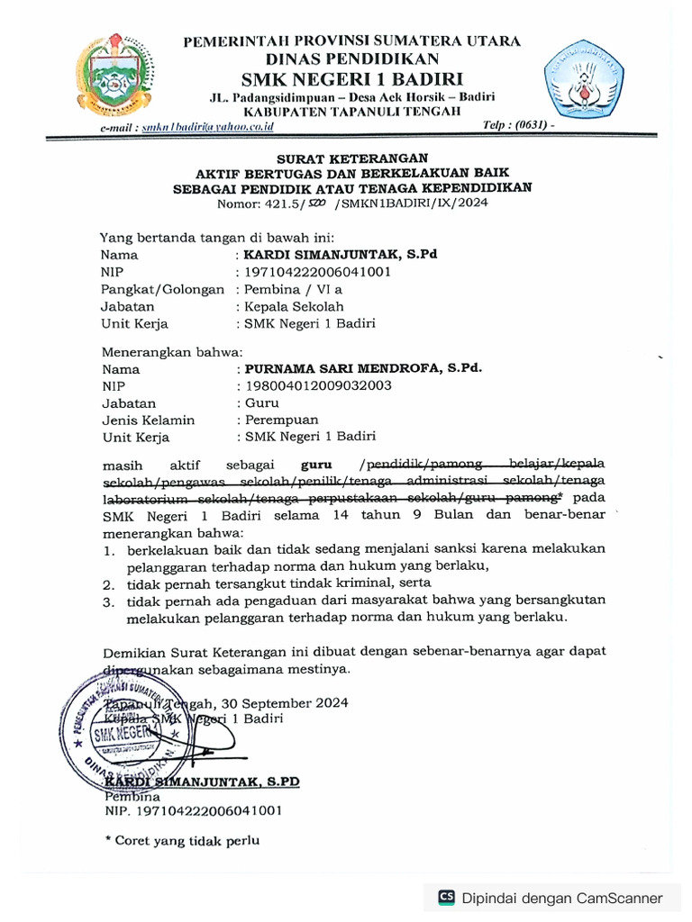 Surat Keterangan Aktif Bertugas | PDF