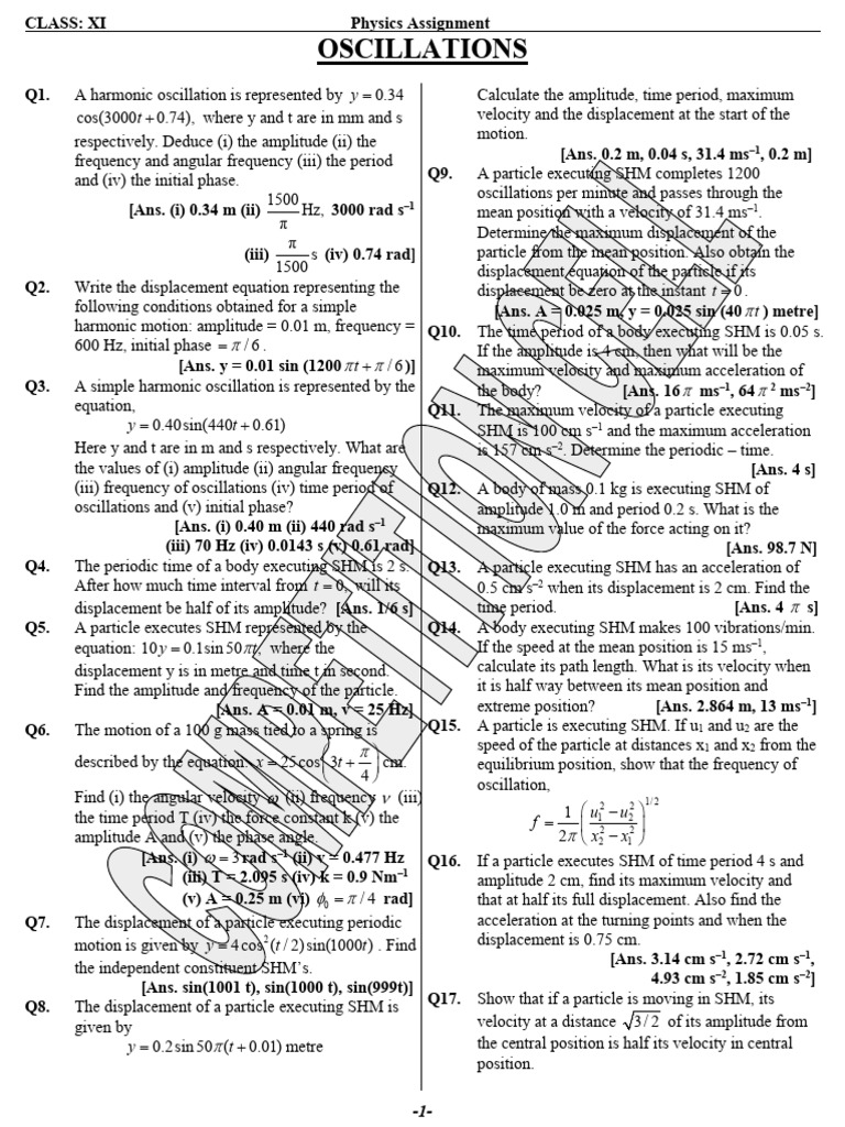 Oscillations +1 Phy Assign - 2(11-12-18) (1) | PDF | Oscillation | Force