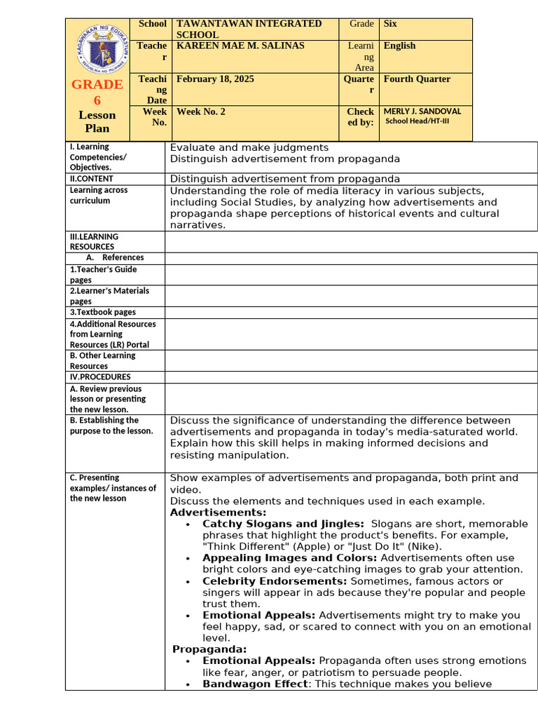 Propaganda and Advertisement Lesson Plan | PDF | Propaganda | Advertising