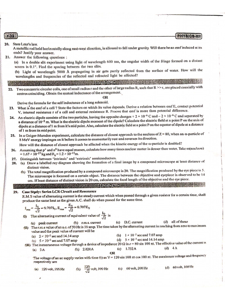 Physics Sample Paper | PDF