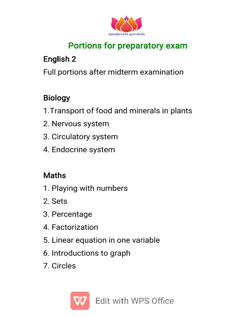 Preparatory Exam Study Guide | PDF