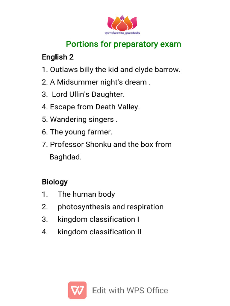 7th STD Portions For Preparatory Exam | PDF