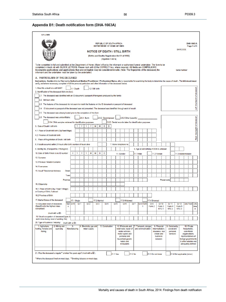 Death Reg Form South Africa | PDF