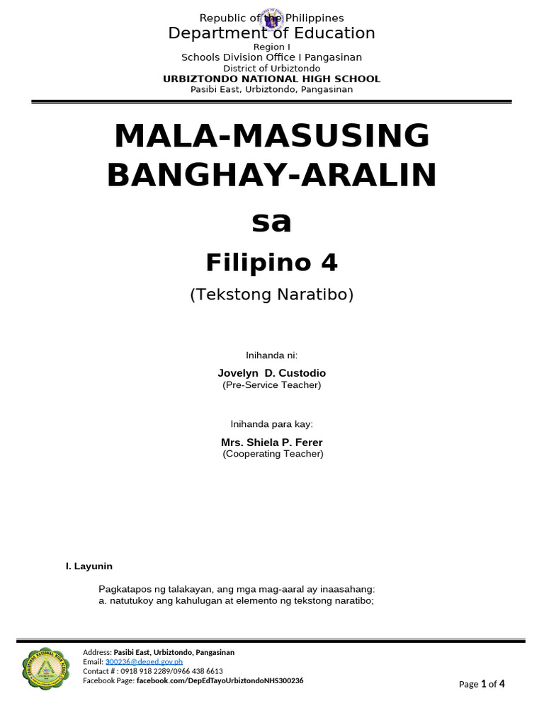 SDLP - FILIPINO 4 - Naratibo | PDF