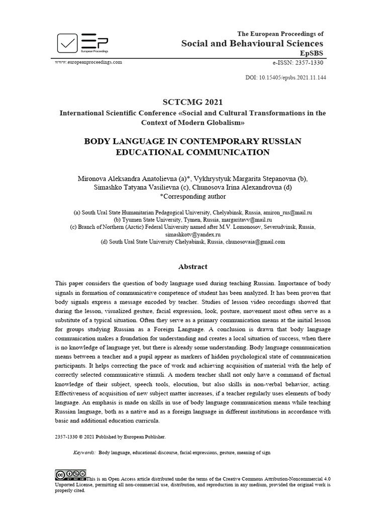 Body Language in Contemporary Russian Educational | PDF | Nonverbal ...