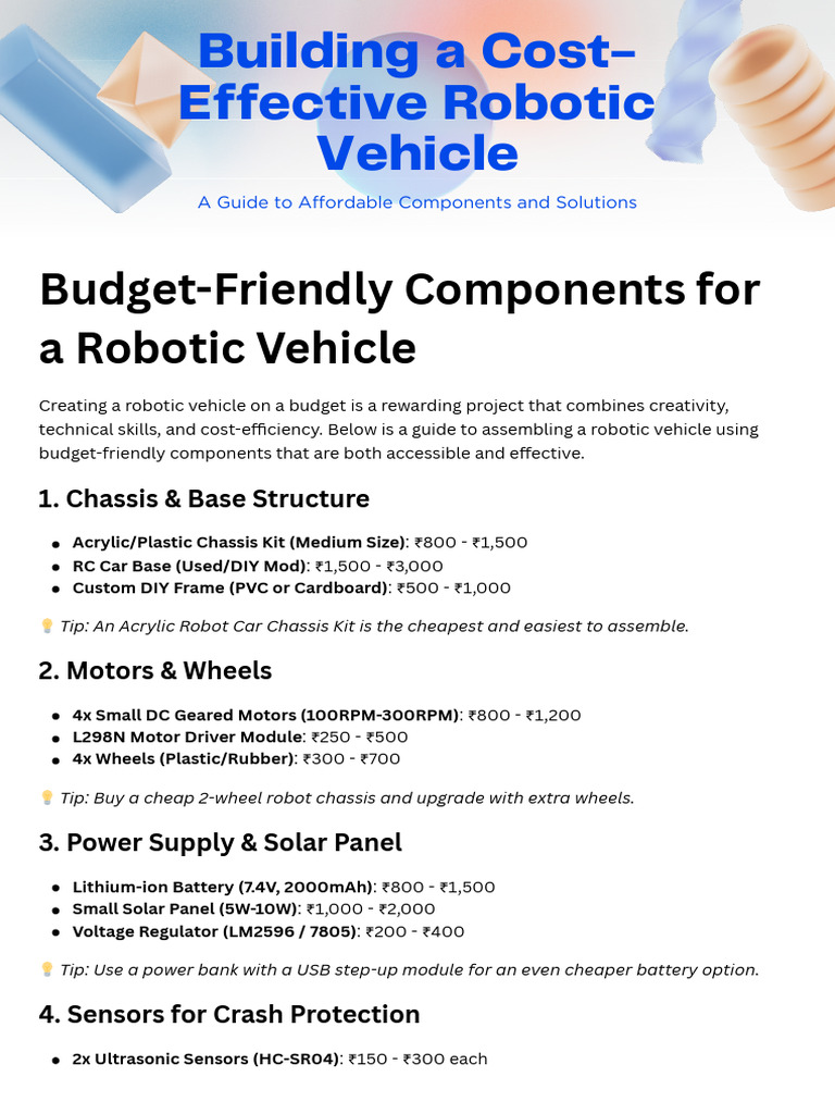 Budget-Friendly Components For A Robotic Vehicle | PDF