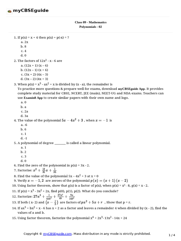 09_maths_ch2_tp2 | PDF | Polynomial | Zero Of A Function
