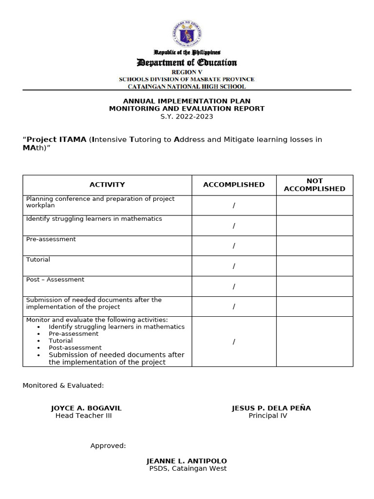 Annual Evaluation of Project ITAMA 2022-2023 | PDF