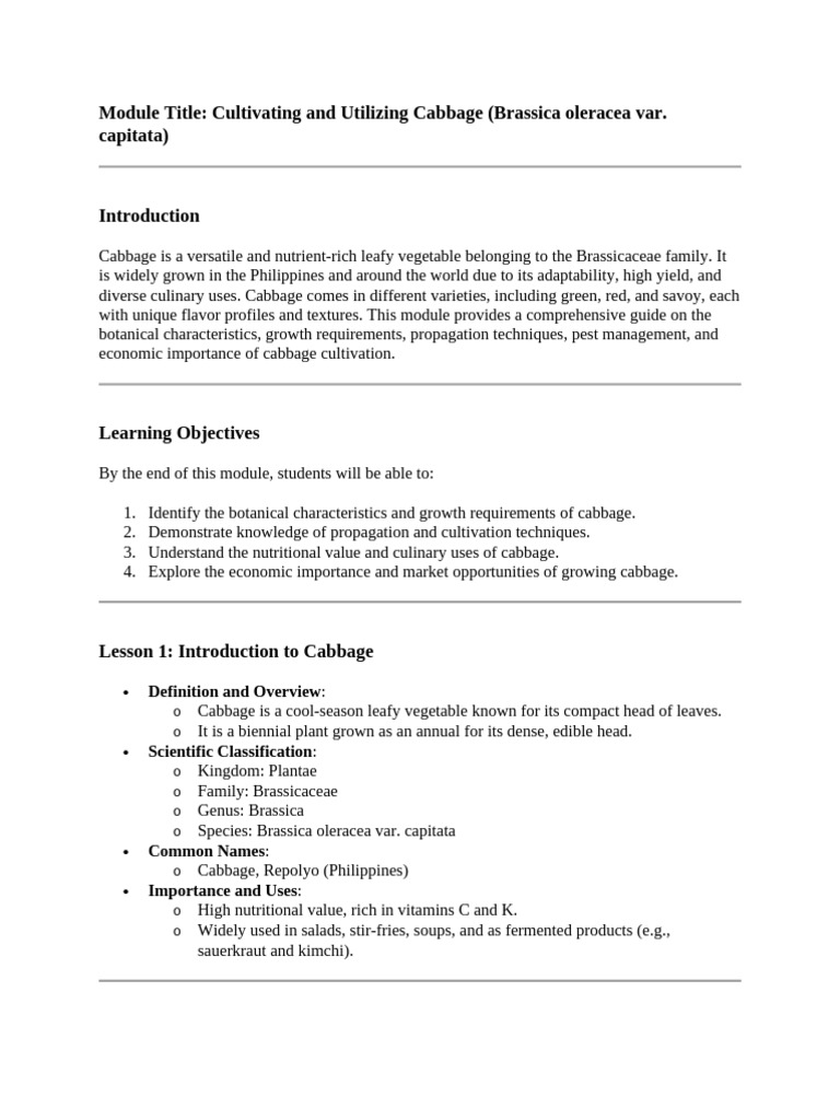 cabbage | PDF | Cabbage | Agronomy