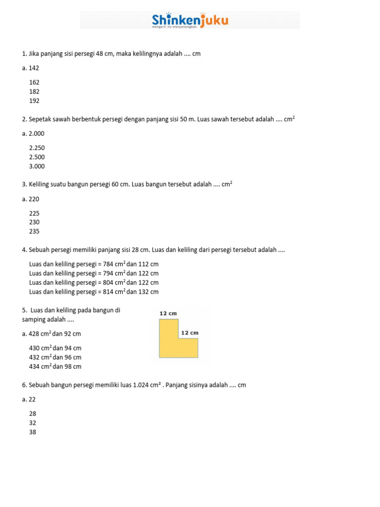 Soal Luas Dan Keliling Persegi-Nasyitha | PDF