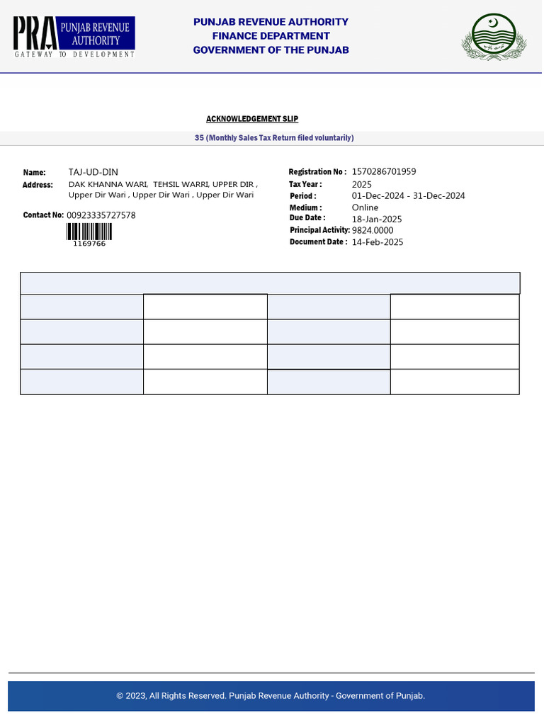 Sales Tax Acknowledgement Slip 2025 | PDF | Taxes | Payments