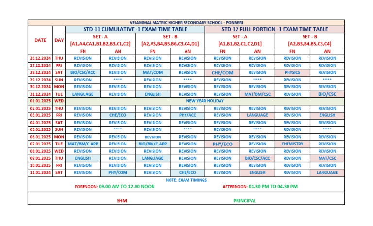 STD Xi Cu-1 Exam & STD Xii Fp-1 Exam Time Table-2 | PDF
