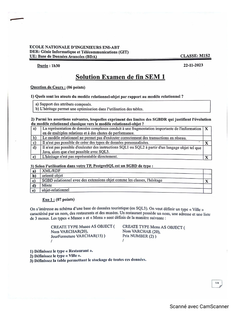 Correction de L'examen de BDA 2023 | PDF