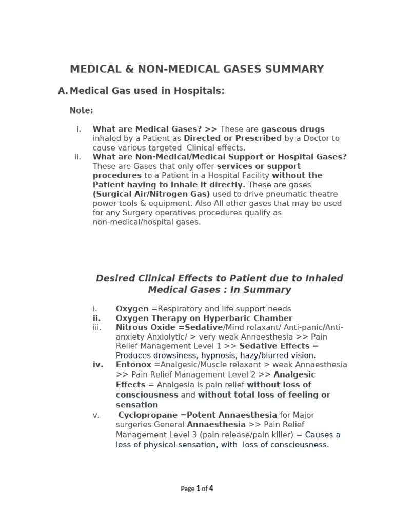 Medical and Non Medical Gases | PDF | Anesthesia | Oxygen