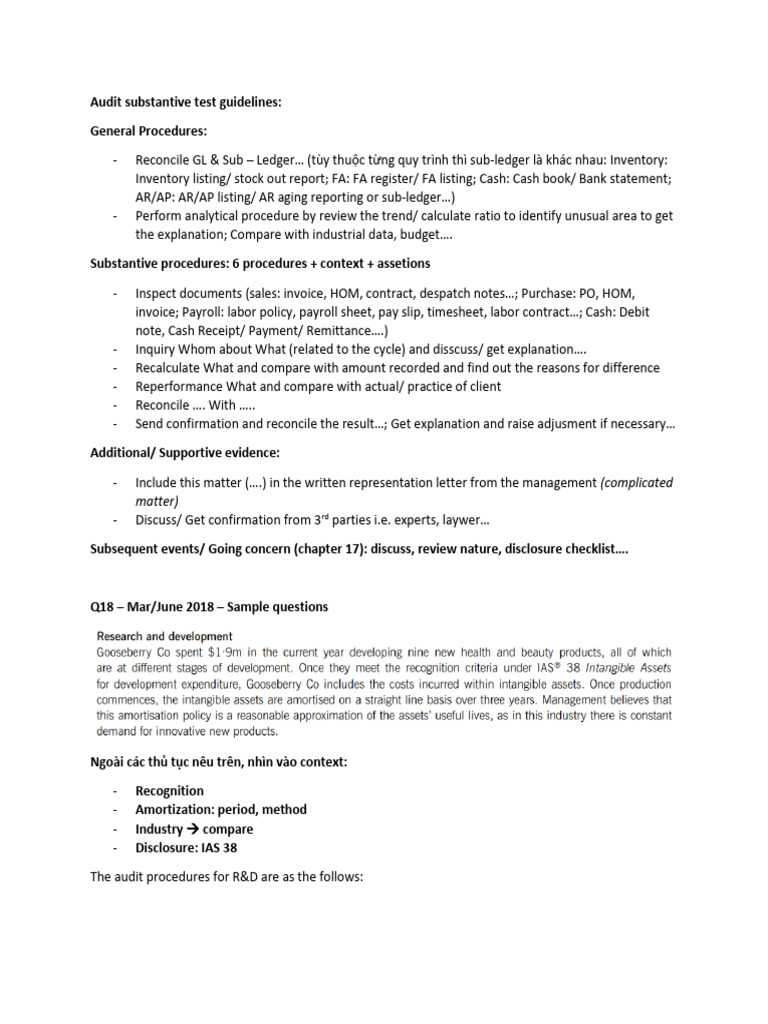 Substantive Audit Test Guidelines | PDF | Auditor's Report | Depreciation