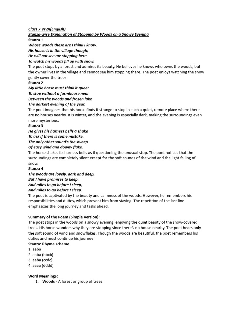 Class 7 English Poem Guide | PDF | Poetry