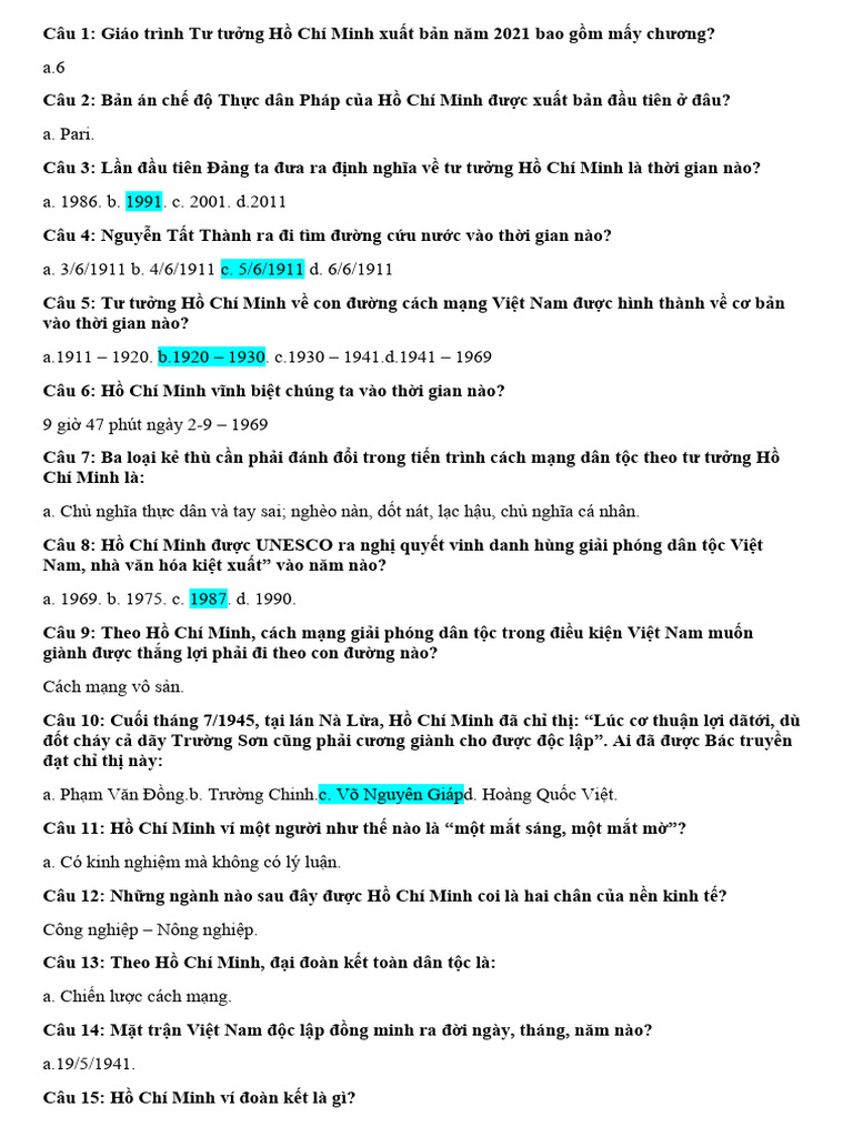 Câu hỏi TTHCM | PDF