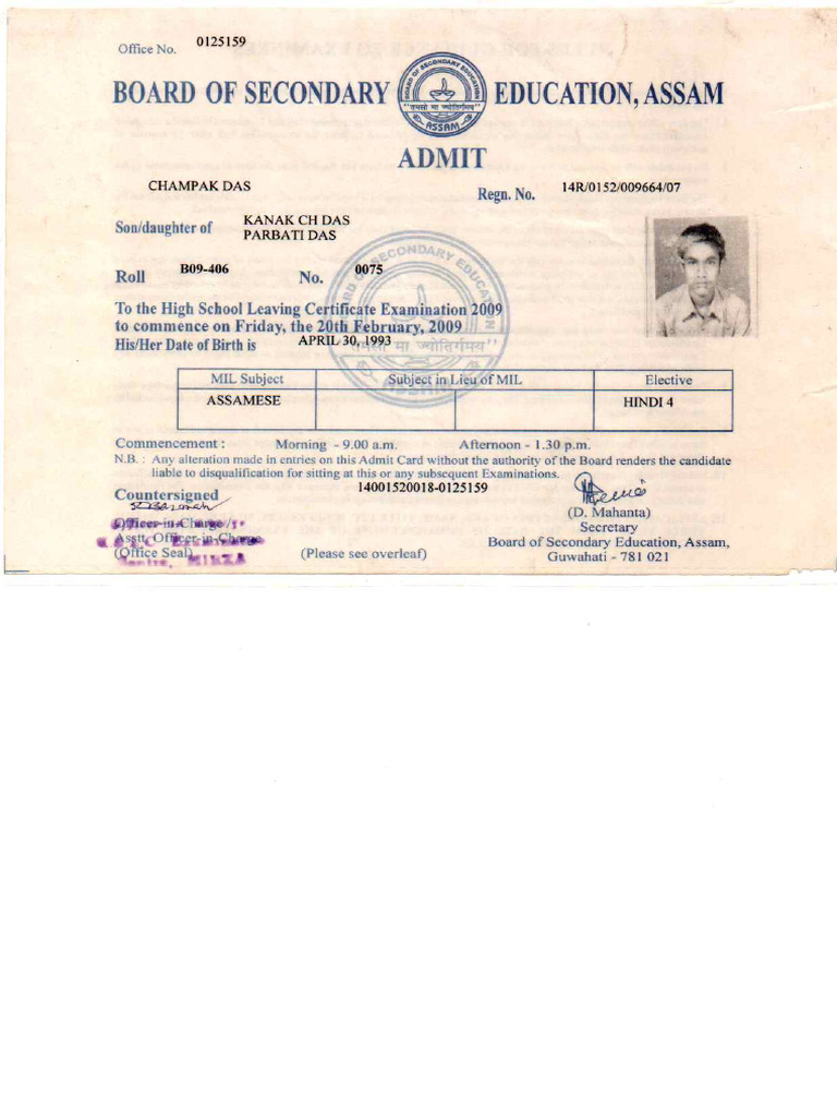 Admit Card 10 | PDF