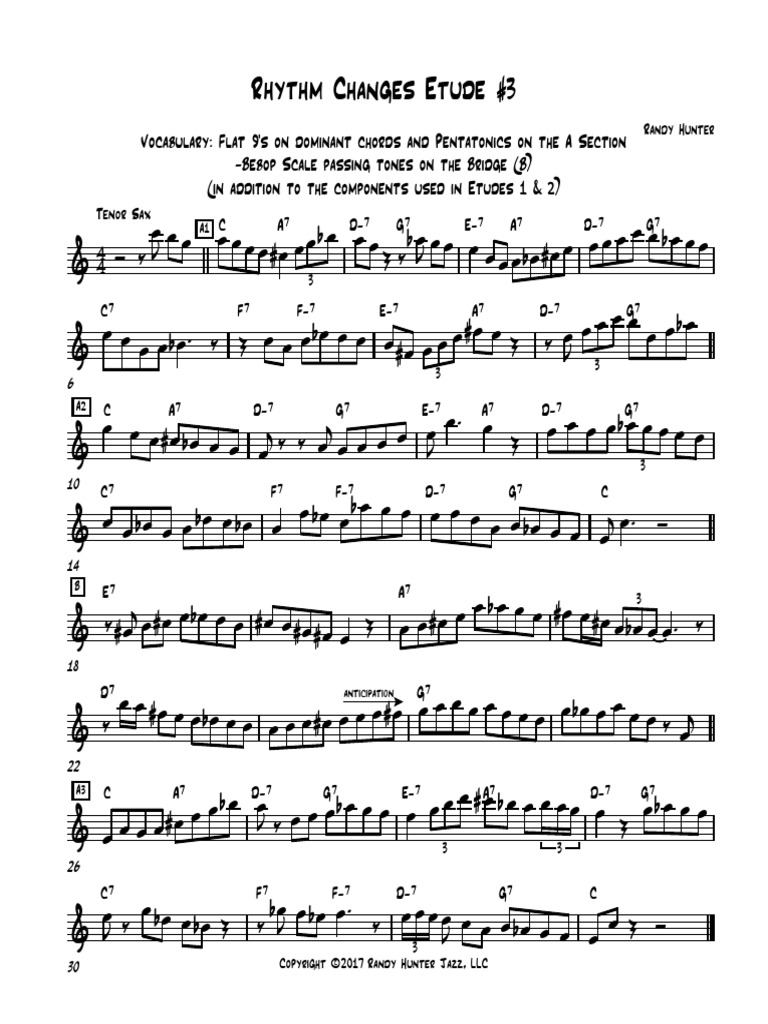 Rhythm Changes Etude 3 Tenor | PDF | Elements Of Music | Jazz
