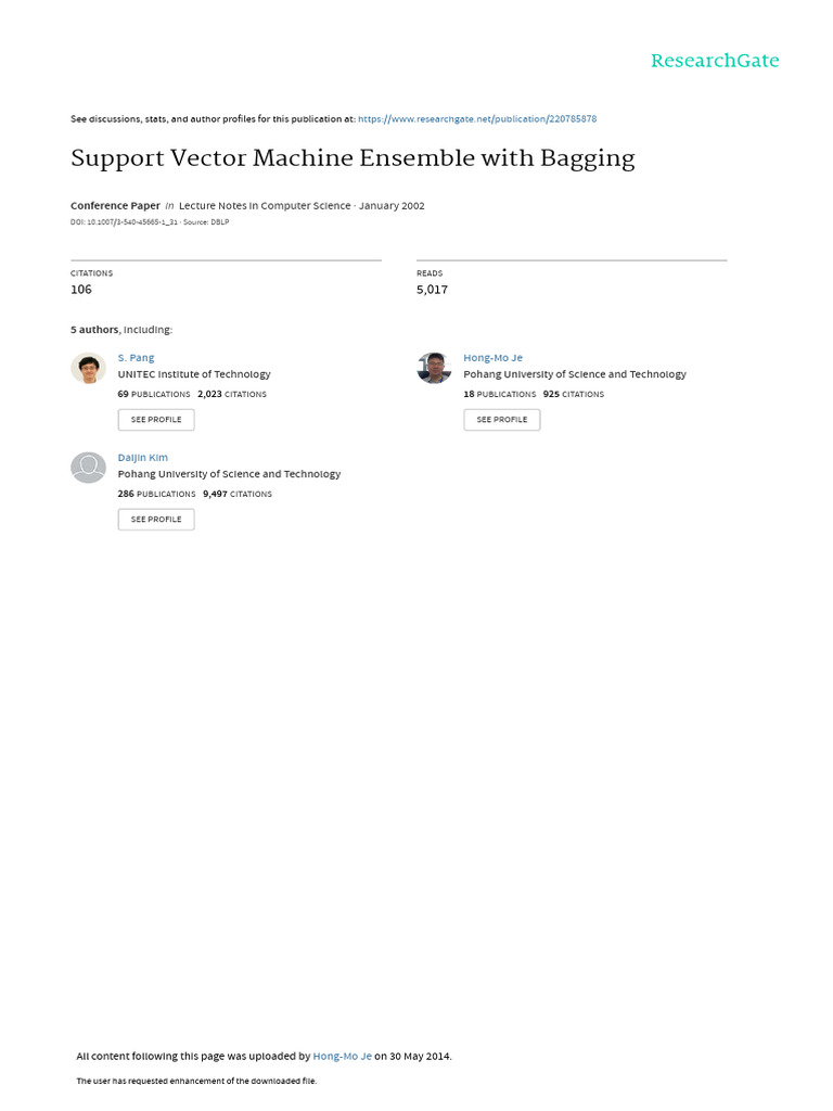 Support Vector Machine Ensemble With Bagging | PDF | Support Vector Machine | Statistics