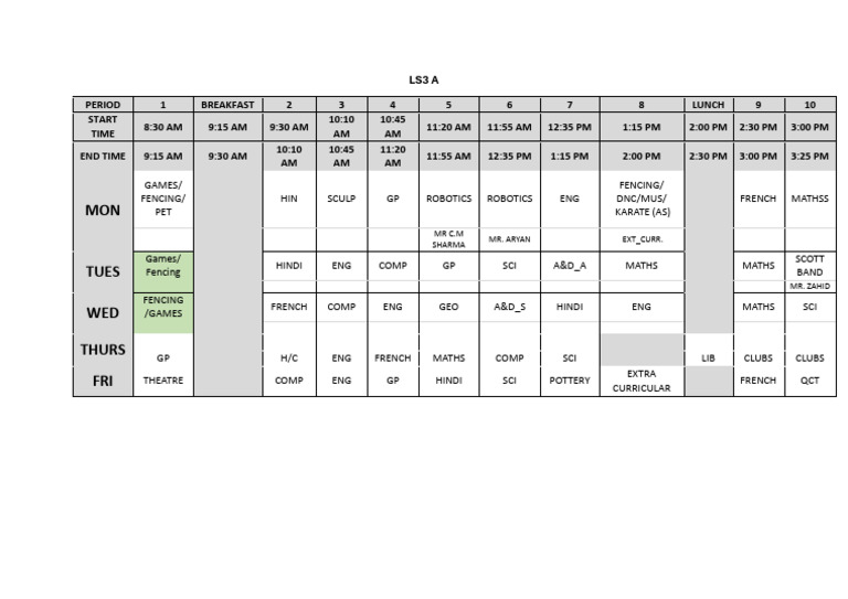 Timetable LS3 A | PDF