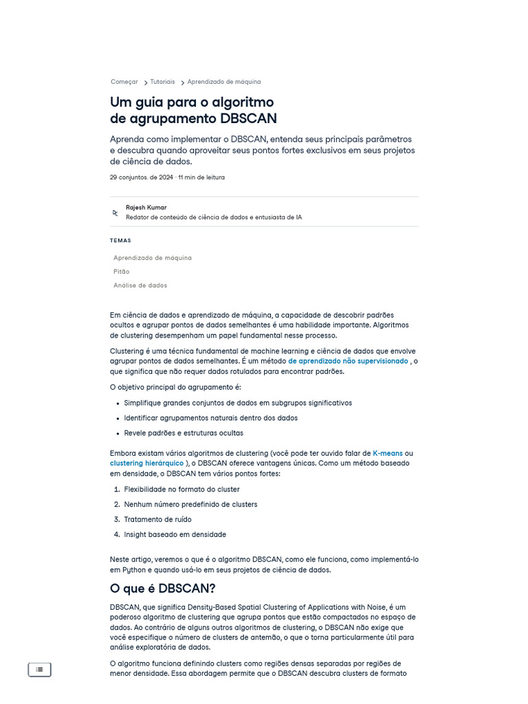 Um Guia para o Algoritmo de Clusterização DBSCAN - DataCamp | PDF ...