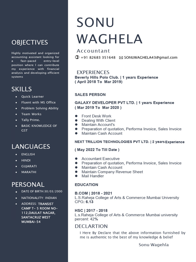 SONU CV (1) | PDF | Cognition | Learning