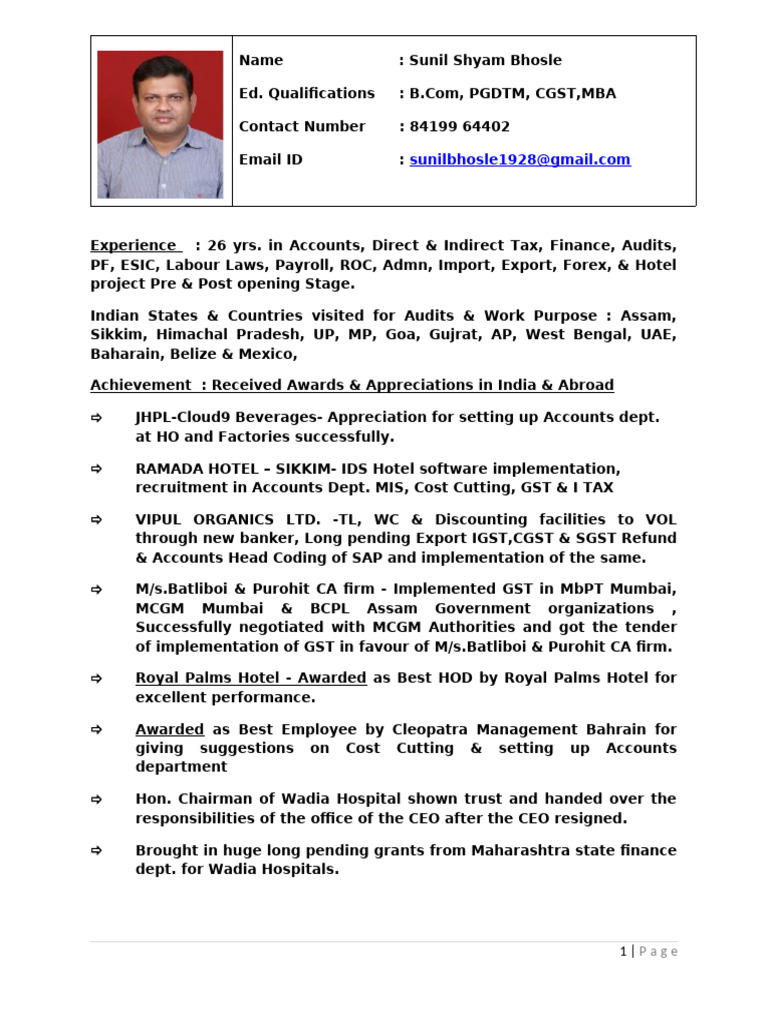 Sunil Bhosle CV 01012025 | PDF