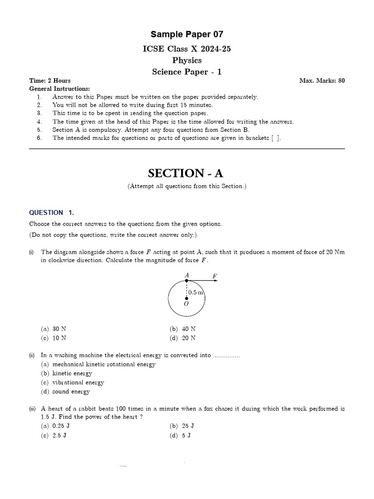 Sample paper physics 07(1) | PDF | Voltage | Resistor