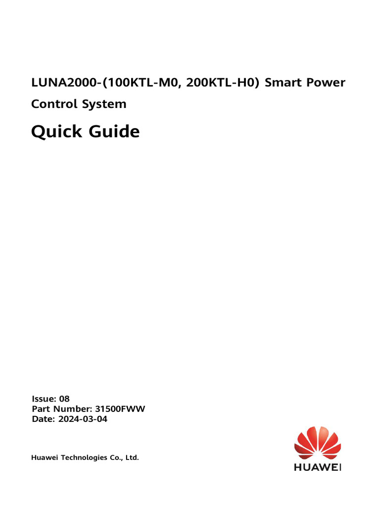 LUNA2000 - (100KTL-M0, 200KTL-H0) Smart Power Control System Quick Guide | PDF | Direct Current ...