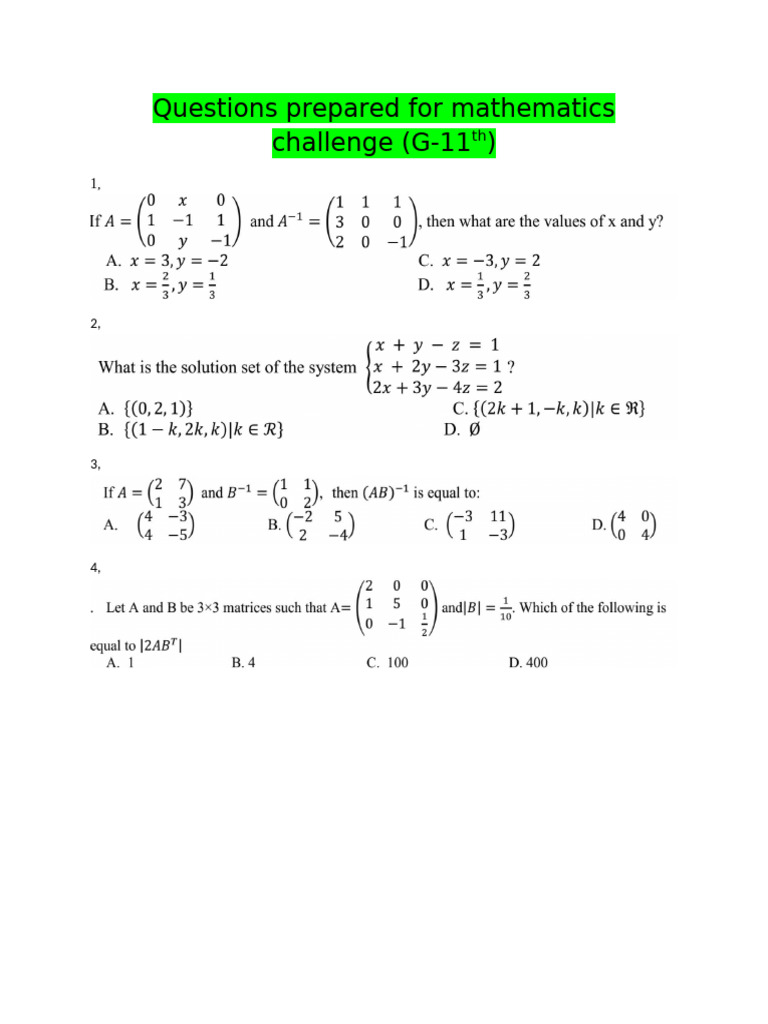 Grade 11 Maths Challenge Questions | PDF