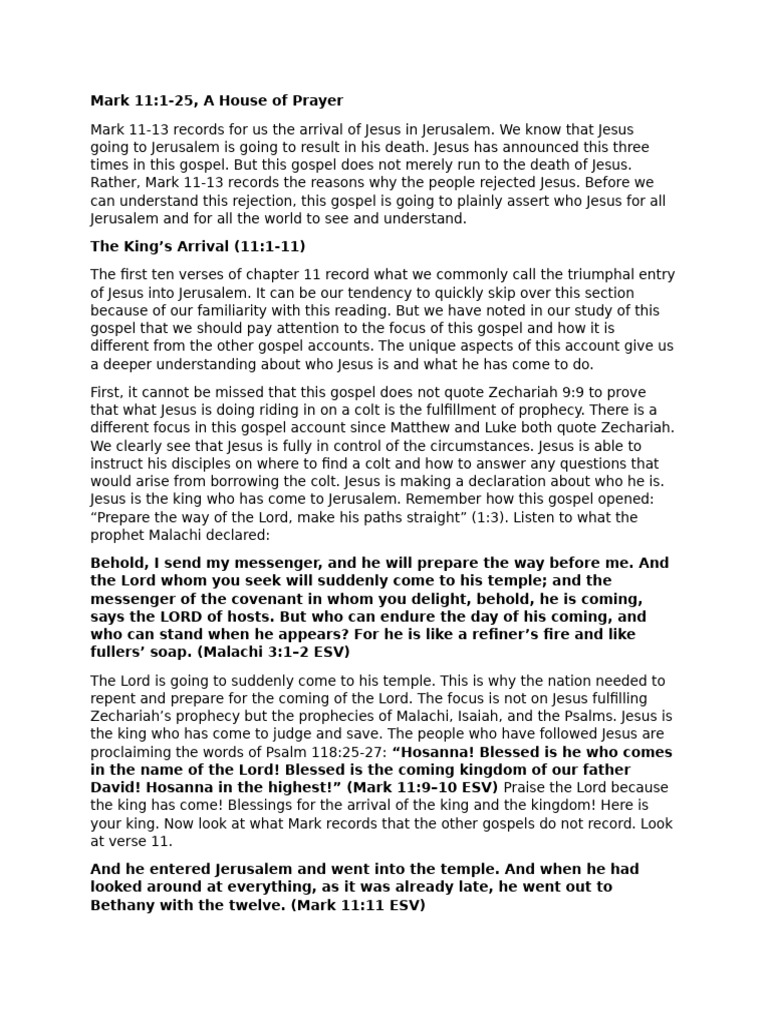 Mark 11 1 25 A House of Prayer | PDF | Jesus | Gospel Of Mark