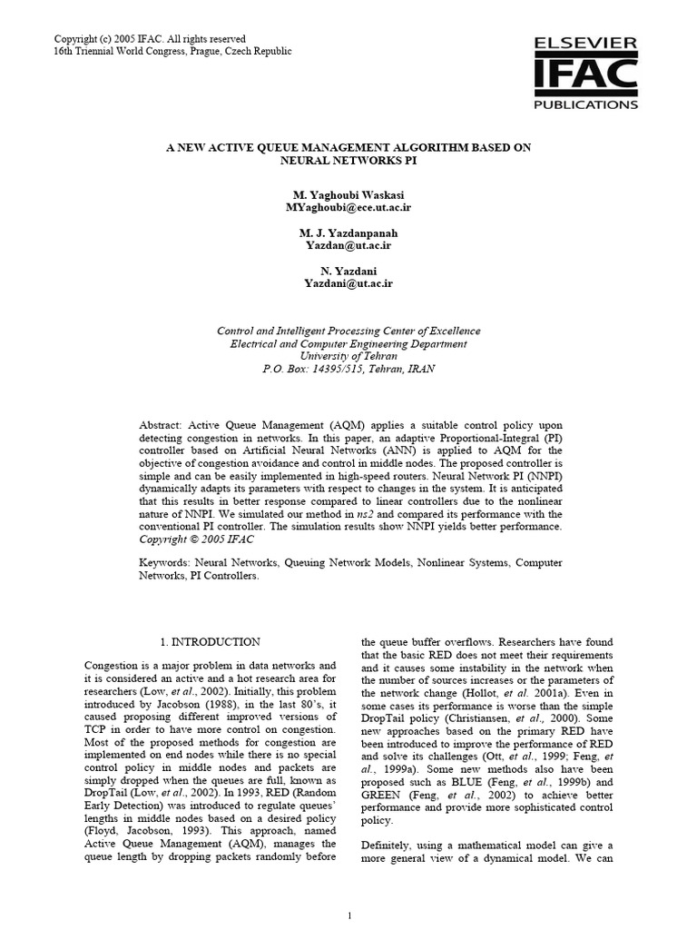 2005 a New Active Queue Management Algorithm Based On | PDF | Network Congestion | Quality Of ...