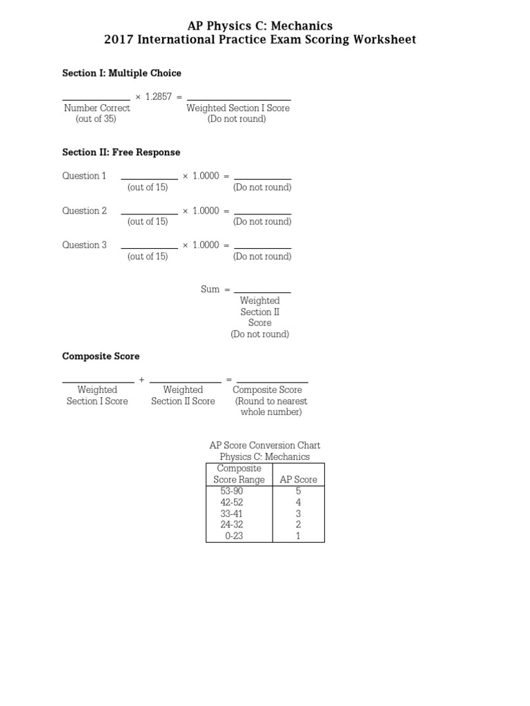 Ap Physics C Mechanics 2017 International Practice Exam Scoring ...