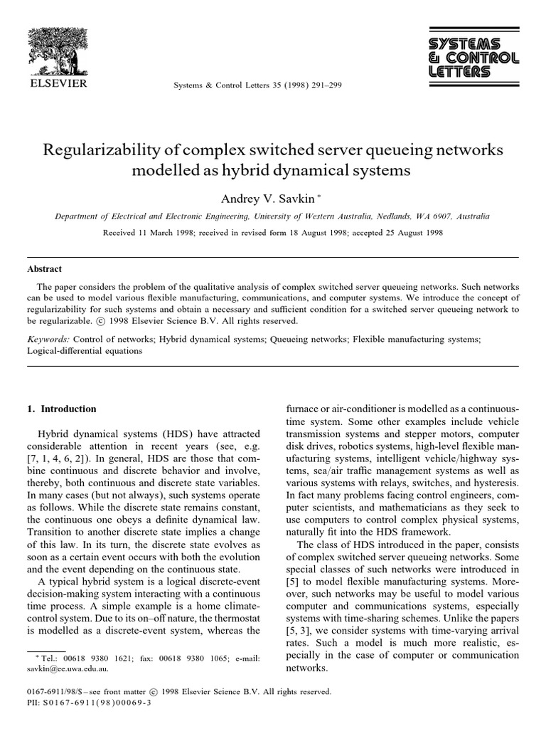 1998 Regularizability of Complex Switched Server Queueing Networks | PDF