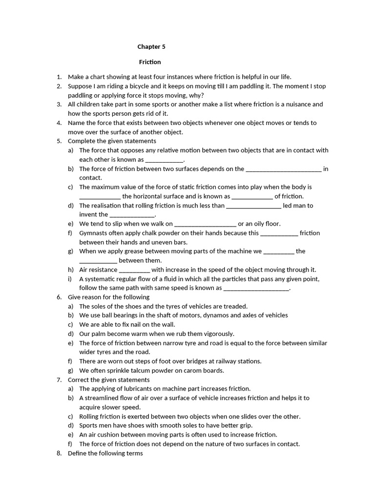 Class-8 Science Assignment Chapter - 5 & 6 | PDF | Friction | Fuels
