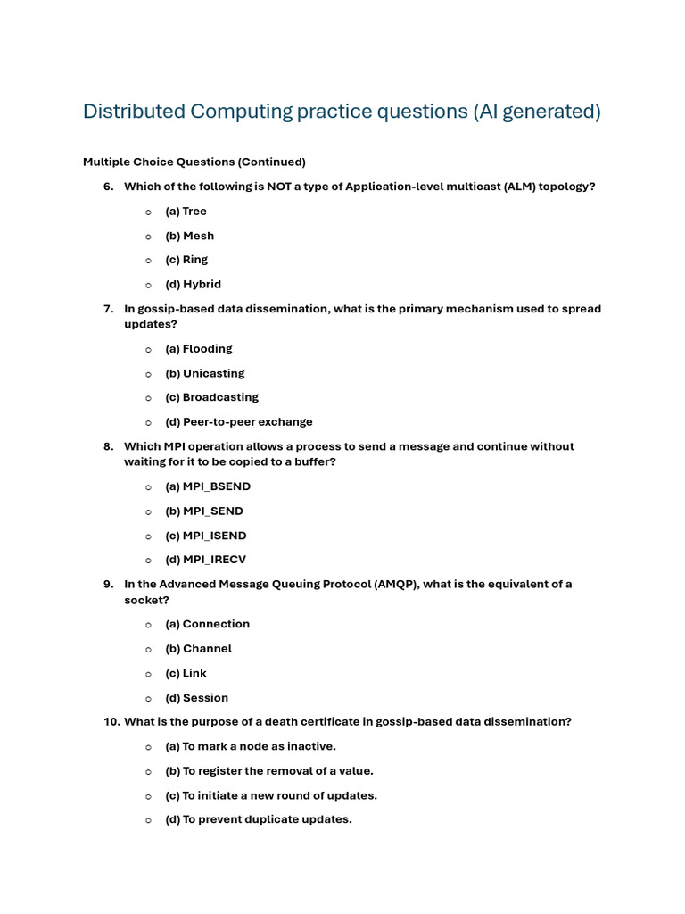 Distributed Computing Practice Questions | PDF | Computer Network ...