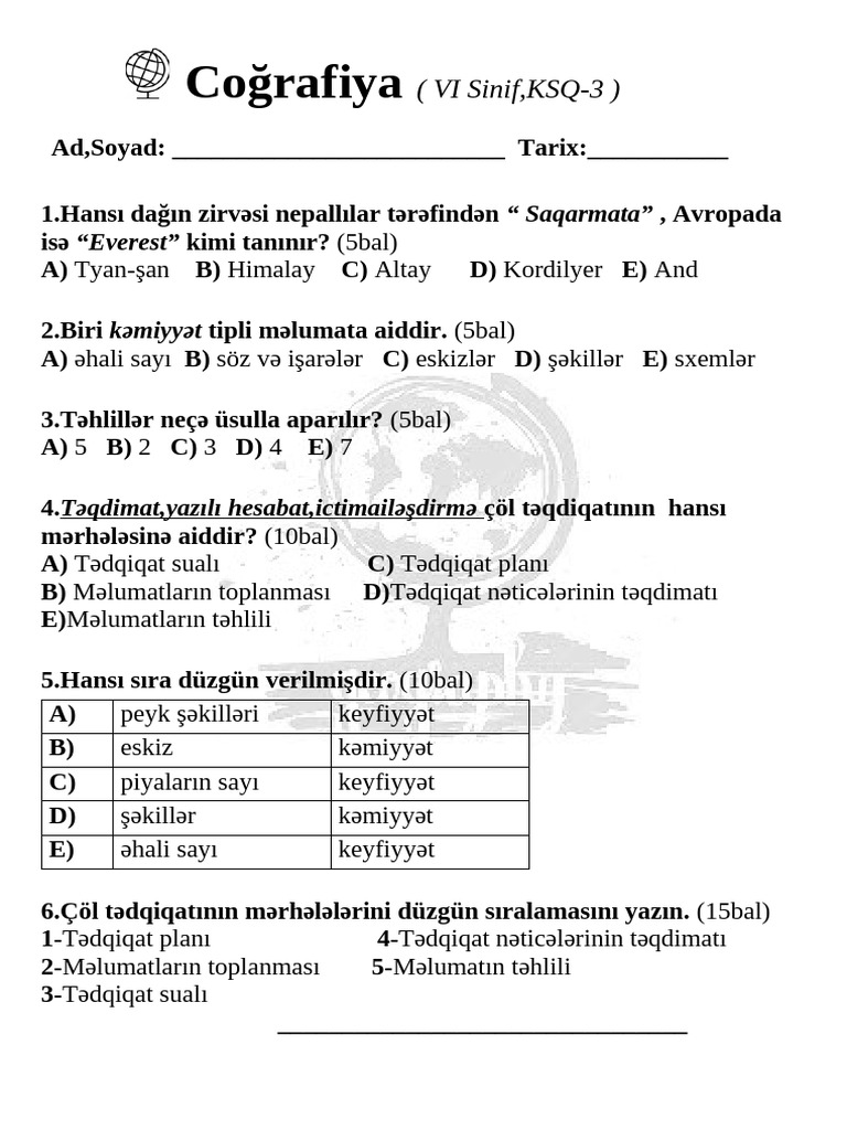 KSQ-3 (3-4 Bölmə) VI Sinif Yeni | PDF