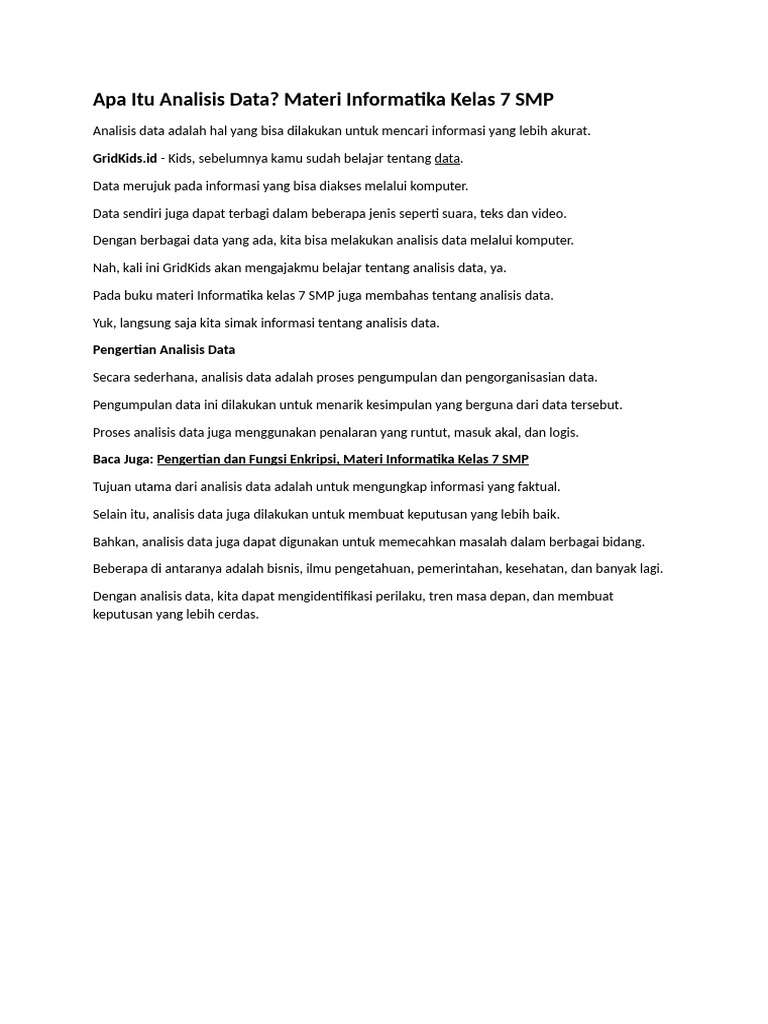 Pengertian Analisis Data untuk SMP | PDF
