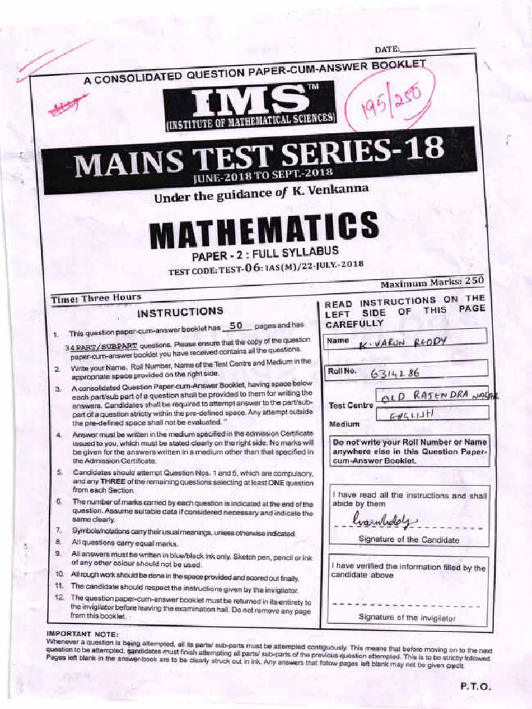K. Varun Reddy Test 06 | PDF | Algebra | Mathematical Objects