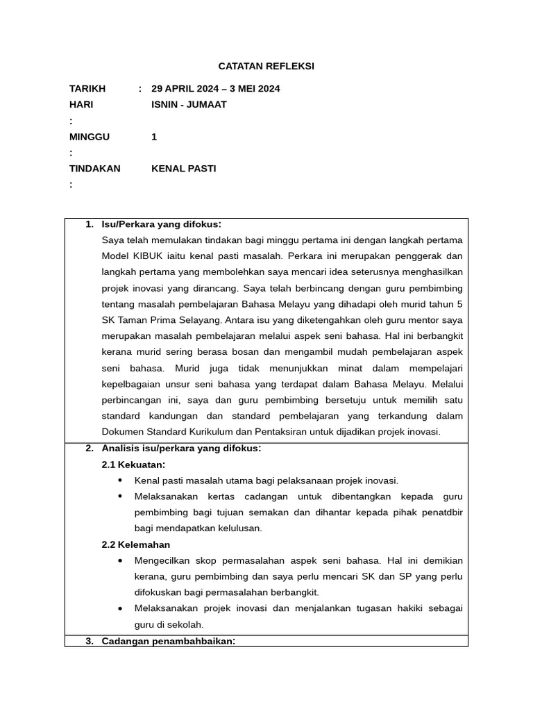 Catatan Refleksi 1 | PDF