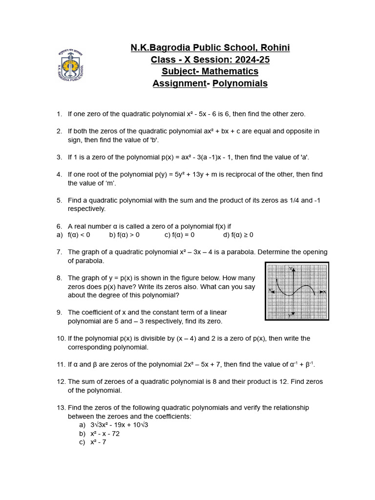 Assignment Practice (Polynomials) | PDF | Polynomial | Quadratic Equation
