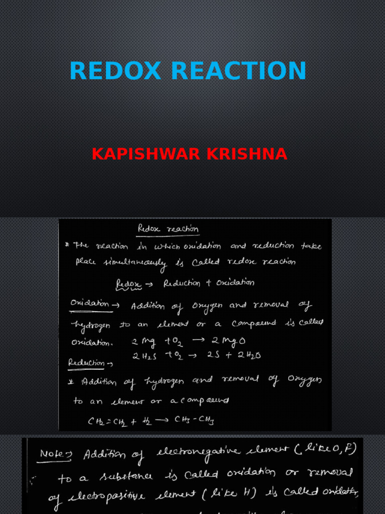 Redox Reaction 1 Pdf