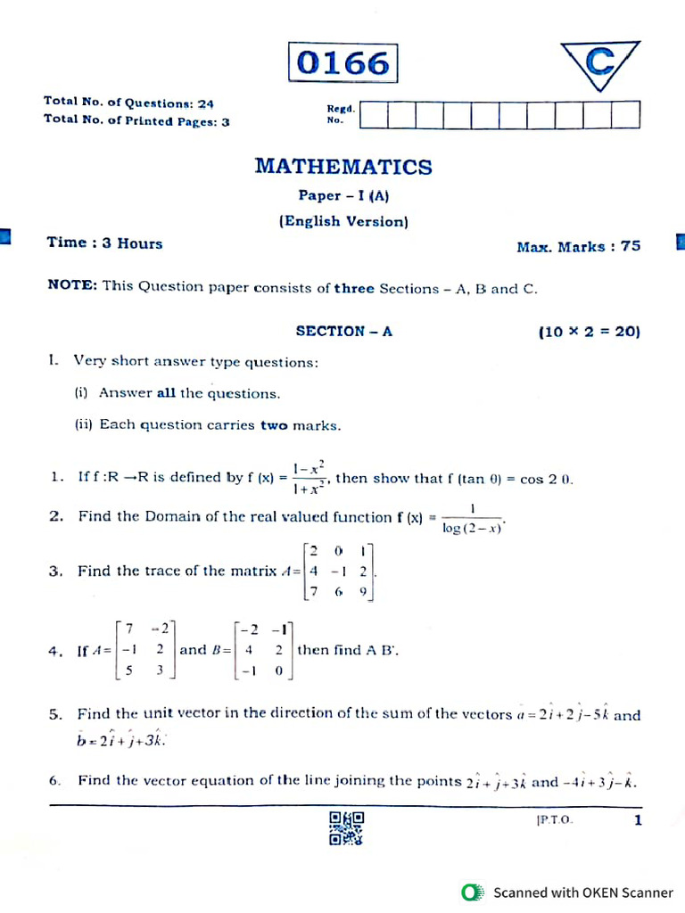 MATHEMATICS Paper - 1 (A) | PDF
