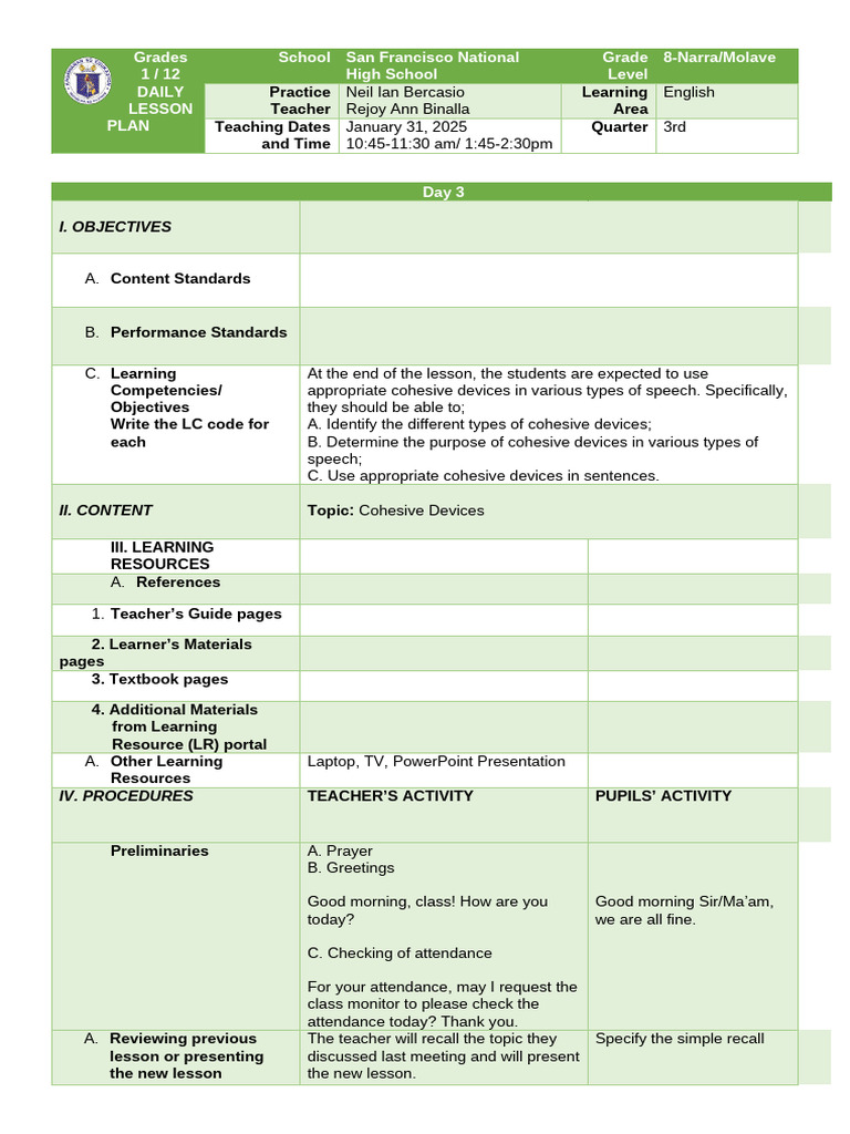 Use Appropriate Cohesive Devices in Various Types of Speech | PDF ...