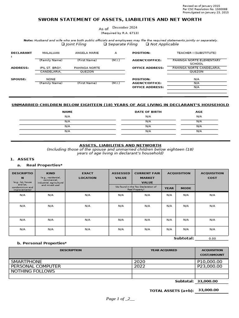 2015 SALN Form (1) (1) | PDF