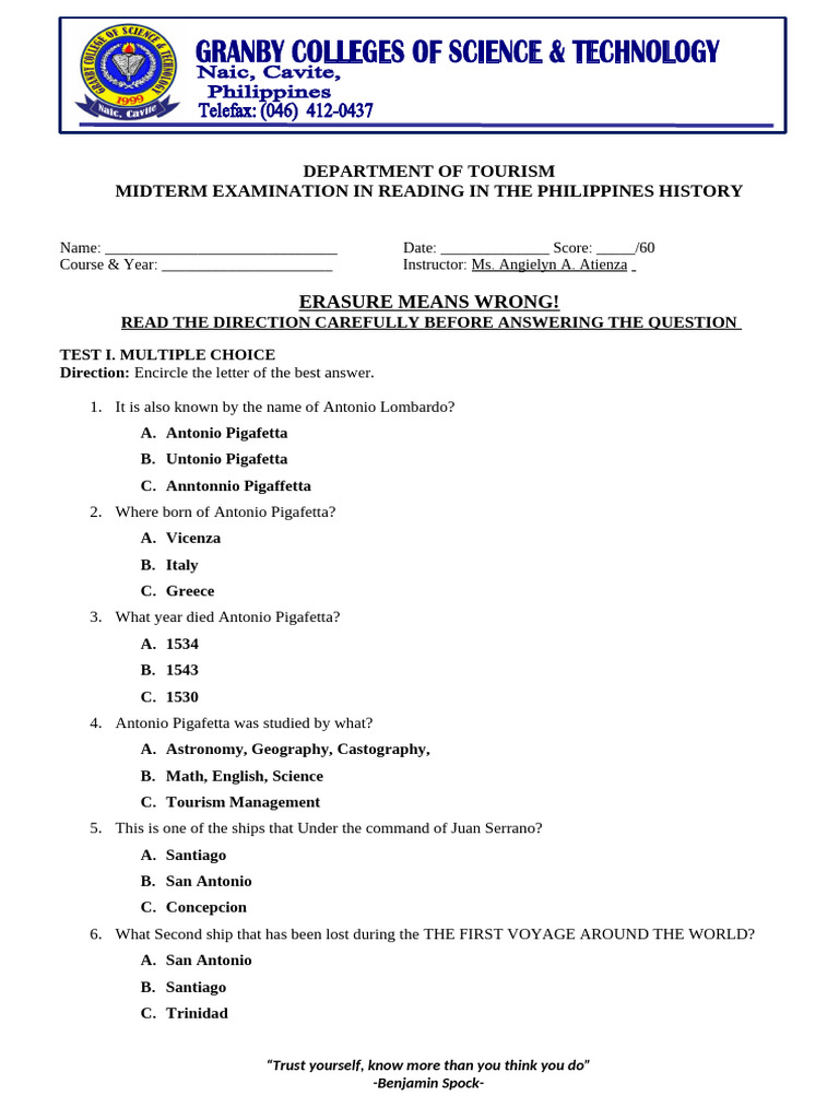 Philippine History Midterm Exam Guide | PDF | Spanish East Indies ...