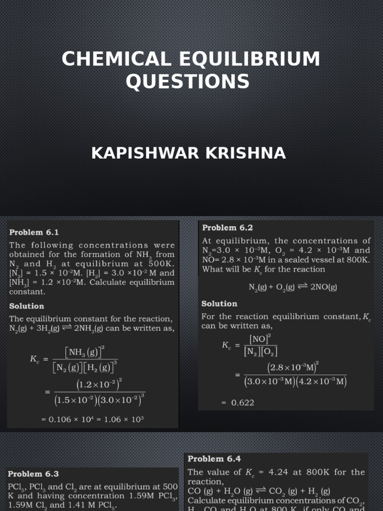 Chemical Equilibrium Questions-1 | PDF